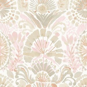 tempaper pink bohemia damask removable peel and stick boho wallpaper, 20.5 in x 16.5 ft, made in the usa