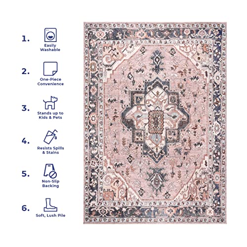 nuLOOM Sasha Machine Washable Medallion Ultra Thin Area Rug, 3' x 5', Pink