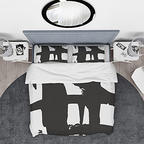 DesignQ Black & White Crossing Paths II Mid-Century Modern Duvet Cover Set, Black Duvet Cover Set King, Abstract Bedding Set of 3 Pieces, All Season Mid-Century Modern Bedding Sets King