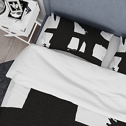 DesignQ Black & White Crossing Paths II Mid-Century Modern Duvet Cover Set, Black Duvet Cover Set King, Abstract Bedding Set of 3 Pieces, All Season Mid-Century Modern Bedding Sets King