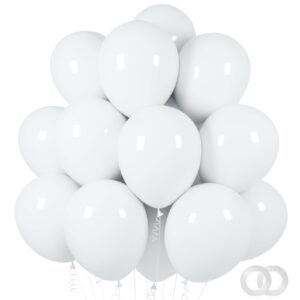 white balloons 100 pack 12 inch white latex party balloons with 2 rolls of ribbon pastel white helium balloons for wedding birthday party baby shower engagement anniversary party decorations