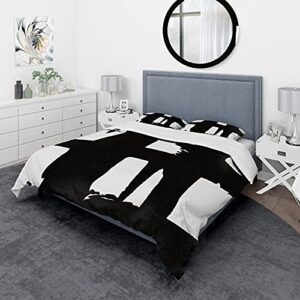 designq black & white crossing paths ii mid-century modern duvet cover set, black duvet cover set king, abstract bedding set of 3 pieces, all season mid-century modern bedding sets king