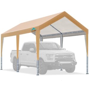 advance outdoor 10x20 ft steel carport with adjustable height from 9.5 to 11 ft, heavy duty car canopy garage party tent boat shelter portable, beige