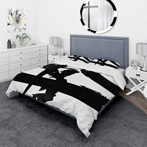 designq black & white crossing paths i mid-century modern duvet cover set, black duvet cover set queen, abstract bedding set of 3 pieces, all season mid-century modern bedding sets queen