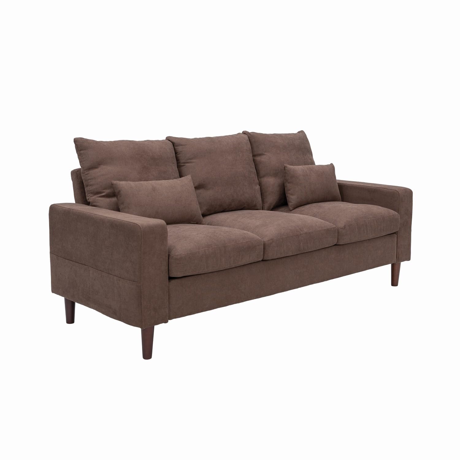 Panana Luckycloud Modern Couch Sofa 3-Seater Upholstered Fabric Sofa for Small Living Room, Dorm, Small Spaces (Brown)