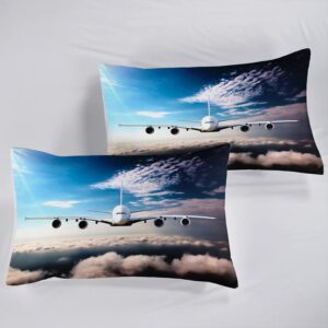 Jingzhang Aircraft Duvet Cover Flying Plane Bedding Set for Kids Boys Girls Children Airplane Print Comforter Cover Ultra Soft Decor Bedspread Cover Queen Size