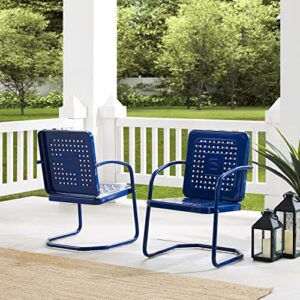 Crosley Furniture Bates 2-Piece Outdoor Chair Set, Retro Metal Patio Chairs for Dining, Porch, Deck, Balcony, Navy Gloss