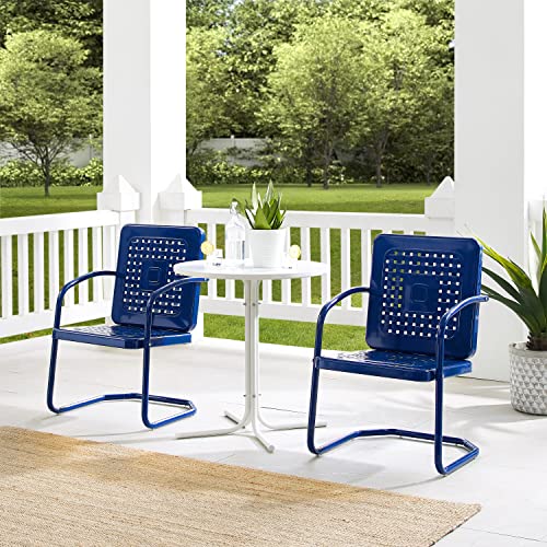 Crosley Furniture Bates 3-Piece Outdoor Bistro Set, Retro Metal Patio Table and Chairs for Dining, Porch, Navy Gloss