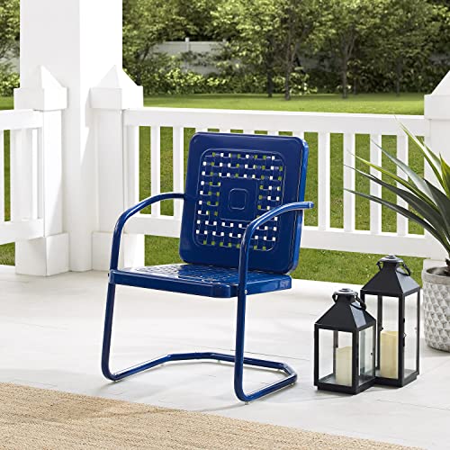 Crosley Furniture Bates 2-Piece Outdoor Chair Set, Retro Metal Patio Chairs for Dining, Porch, Deck, Balcony, Navy Gloss