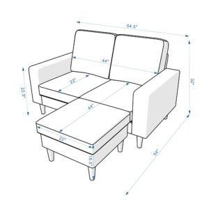 Panana Sectional Sofa Couch L Shape Loveseat Modern Linen Love Seater Home Furniture with Reversible Ottoman for Small Space Living Room, Grey