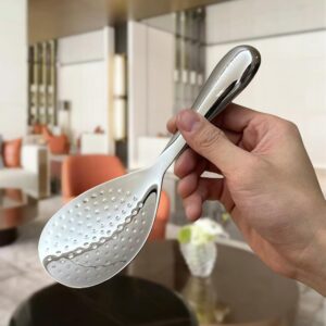 AHOUGER Rice Paddle, Rice Spoon Stainless Steel Kitchen Utensil, Non Stick Rice Scooper Rice Spatula With High Sheen & Mirror Polish, Silver (2Pcs)