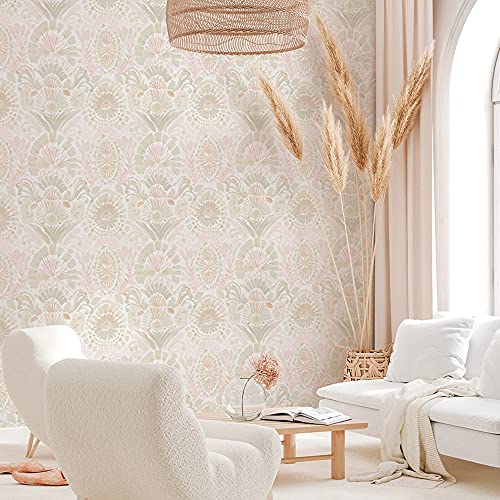 Tempaper Pink Bohemia Damask Removable Peel and Stick Boho Wallpaper, 20.5 in X 16.5 ft, Made in the USA