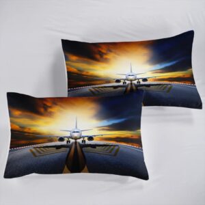 Jingzhang Airplane Duvet Cover Set, Decorative 2 Piece Bedding Set with 1 Pillow Shams,Twin Size