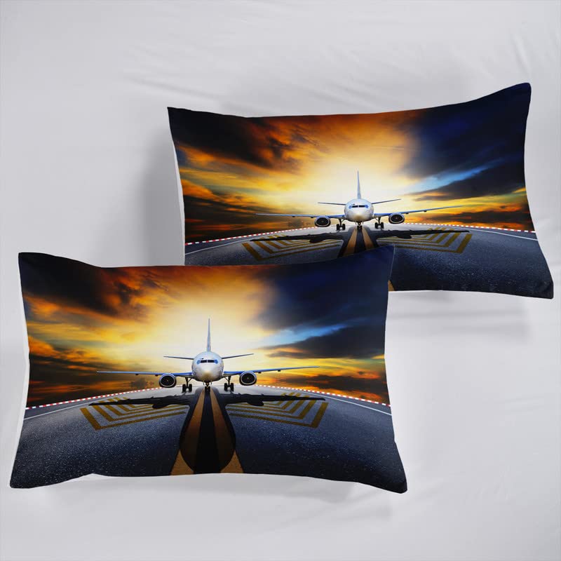 Jingzhang Airplane Duvet Cover Set, Decorative 2 Piece Bedding Set with 1 Pillow Shams,Twin Size