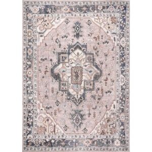 nuLOOM Sasha Machine Washable Medallion Ultra Thin Area Rug, 3' x 5', Pink