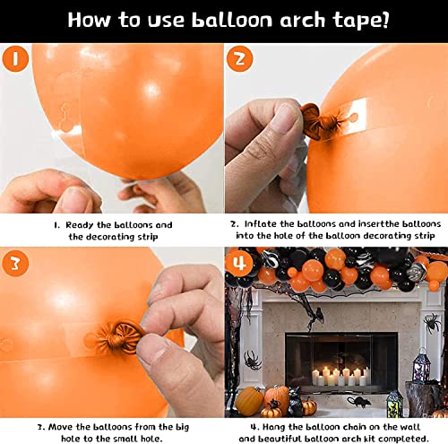 Halloween Balloon Garland Arch Kit, Black Orange Balloon Arch Garland Kit with Foil Cat Pumpkin Balloon and Marble Balloons for Halloween Birthday Anniversary Engagement Graduation Party Decorations