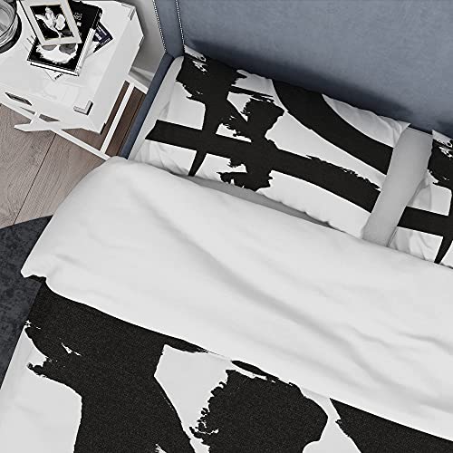 DesignQ Black & White Crossing Paths I Mid-Century Modern Duvet Cover Set, Black Duvet Cover Set Queen, Abstract Bedding Set of 3 Pieces, All Season Mid-Century Modern Bedding Sets Queen