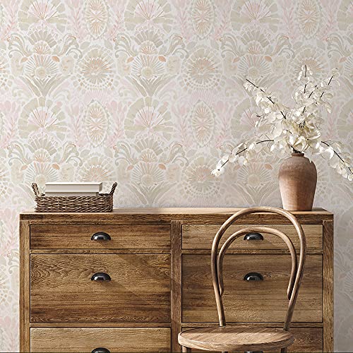 Tempaper Pink Bohemia Damask Removable Peel and Stick Boho Wallpaper, 20.5 in X 16.5 ft, Made in the USA