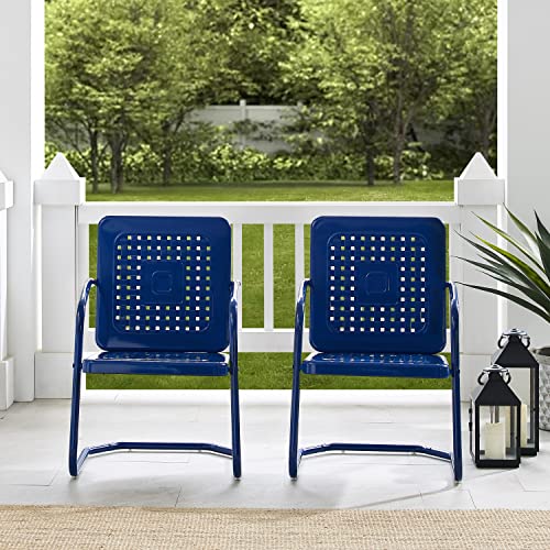 Crosley Furniture Bates 2-Piece Outdoor Chair Set, Retro Metal Patio Chairs for Dining, Porch, Deck, Balcony, Navy Gloss