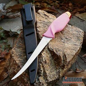 11 5/8" fishing fillet skinning stainless steel hunting knife w/abs sheath outdoor camping survival fixed blade pink by survival steel