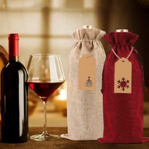 JOICEE 12pcs Burlap Wine Gift Bags, Burlap Jute Wine Bottle Covers Bags Reusable Jute Wine Bags with Drawstring for Christmas Wedding Party