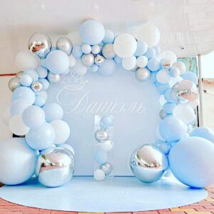 141 pcs balloons garland set,blue silver balloon decorative garland kit macaron metal balloon arch for bridal shower baby shower party birthday party decoration(blue)