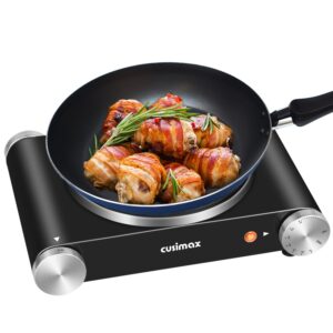 cusimax hot plate portable electric stove countertop single burner with adjustable temperature control & non-slip rubber feet, 7.4” cooktop for dorm office home camp, compatible for all cookwares