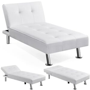 yaheetech sectional living room couch sofa bed faux leather sofa couch bed modern convertible folding recliner with chrome metal legs for living room in white