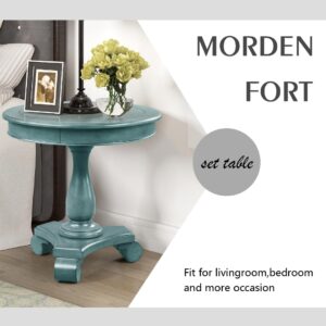 Morden Fort Round Pedestal Side End Table 26" Small Accent Wooden Coffee Nightstand Table for Living Room and Bed Room Foyer Office Small Spaces Antique Teal