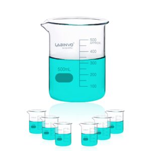 labinvo low form graduated glass beaker, 6pcs of vol.500ml, 3.3 borosilicate glass beaker set, in-bkl500