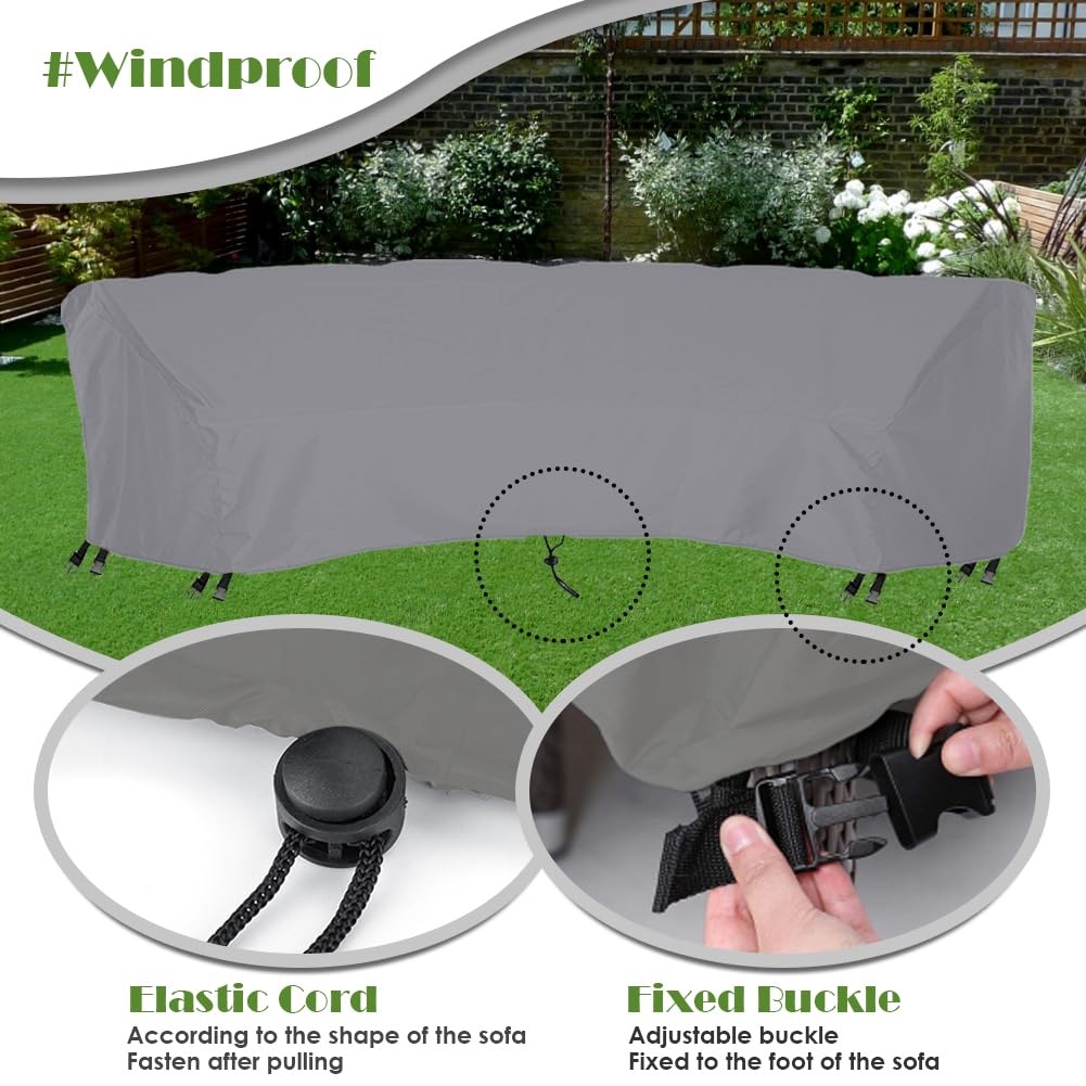 COOSOO Curved Sofa Cover Outdoor Curved Sectional Sofa Cover Patio Furniture Couch Protector Waterproof Half Moon Sofa Set Cover with Windproof Elastic Cord for Garden Indoor All Weather Protection