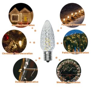 25PACK C9 Christmas Lights LED Replacement Bulbs，Shatterproof & Waterproof Plastic C9 Led Bulbs for Outdoor String Lights, E17 Base, 0.6W Equivalent to 7W, Warm White 2700K, 50LM Holiday Decoration