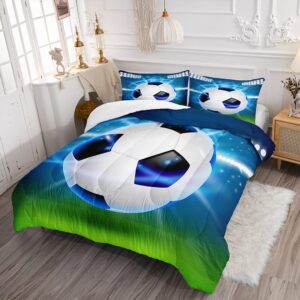 3D Football Comforter Set for Boys, Twin Size Sports Bedding Comforter Soccer Themed Bedding Comforter with 2 Football Patterned Pillowcases - 68"x86" (Twin, 03)