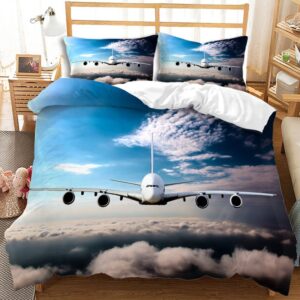 Jingzhang Aircraft Duvet Cover Flying Plane Bedding Set for Kids Boys Girls Children Airplane Print Comforter Cover Ultra Soft Decor Bedspread Cover Queen Size