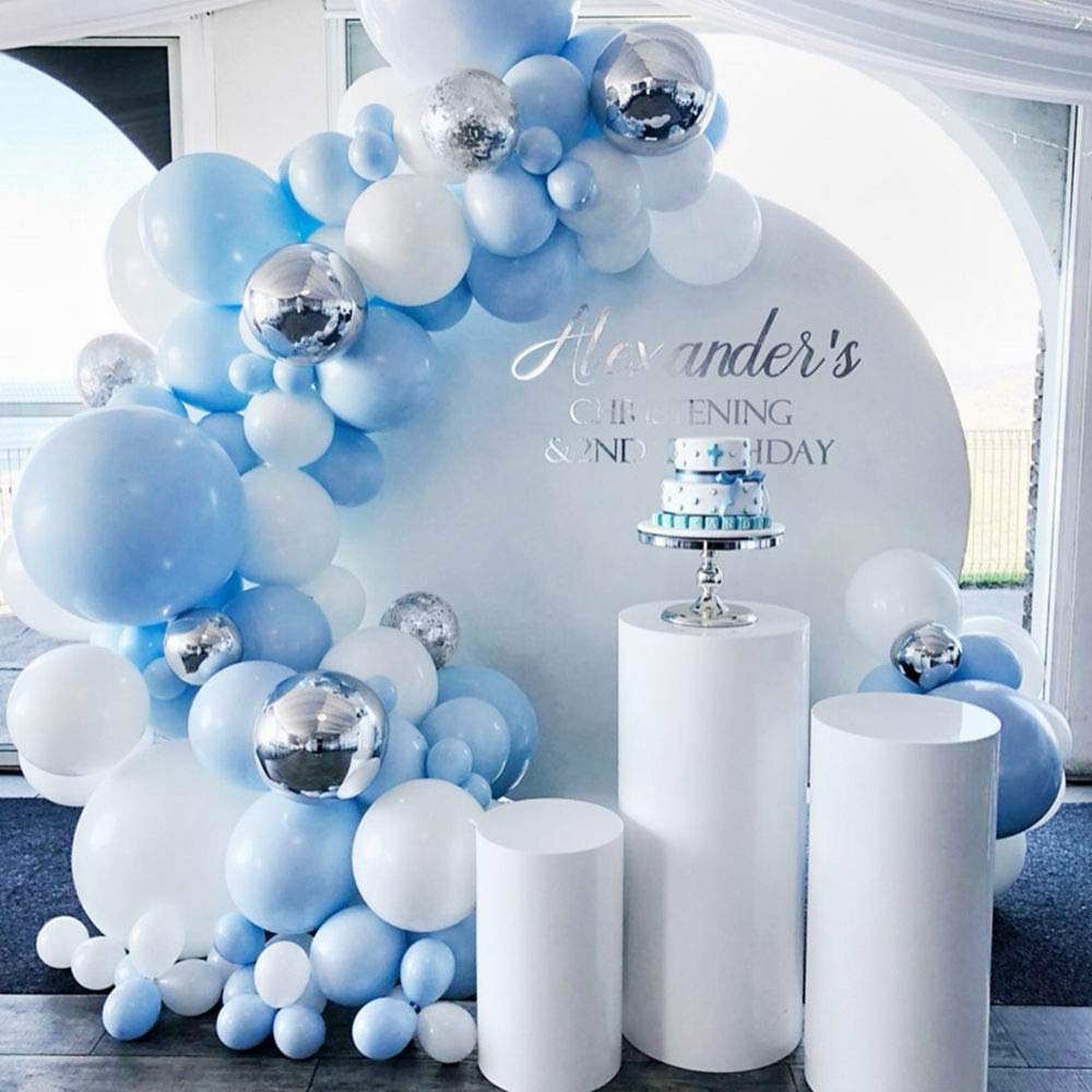 141 PCS Balloons Garland Set,Blue Silver Balloon Decorative Garland Kit Macaron Metal Balloon Arch for Bridal Shower Baby Shower Party Birthday Party Decoration(Blue)