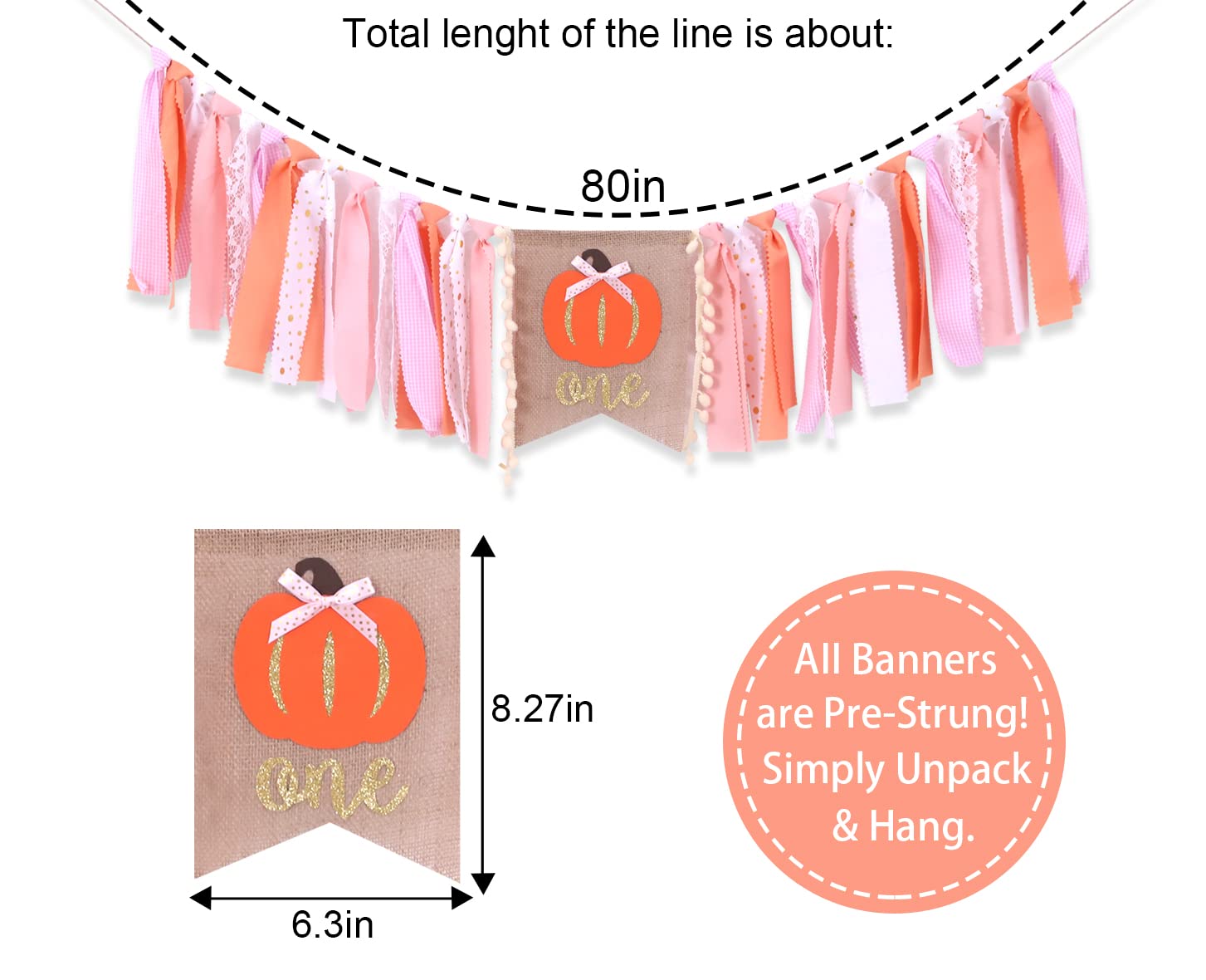 Pumpkin Highchair Banner for 1st Birthday - Little Pumpkin Banner, Pumpkin Birthday Party Decorations, Pink Orange First Birthday Banner, Baby Shower Decorations for Baby Girl