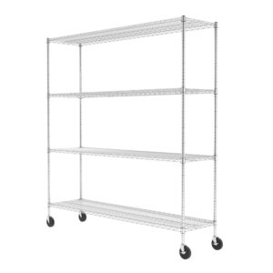 saferacks - nsf certified storage shelves, zinc, heavy duty steel wire unit with wheels and adjustable feet, garage or bakers rack, kitchen, pantry shelf - (18"x72"x72" 4-tier) (silver)