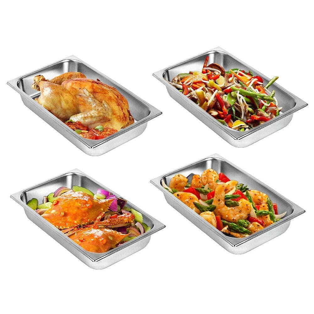 4 Pcs Stainless Steel Steam Table Pan with Lid, Full Size 4-Inch Deep Food Pan Tray Hotel Pans with Covers, Buffet Servers Pans Food Warmer Catering Steamer Pan Hot Water Pan Restaurant Commercial