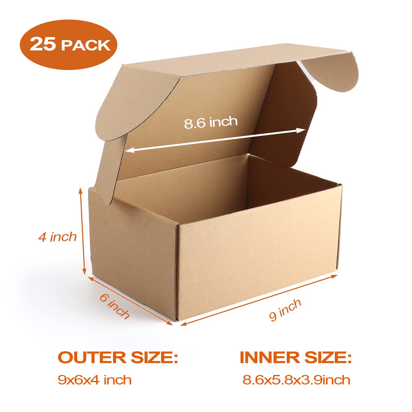 PHAREGE 9x6x4 inch Gift Shipping Boxes Bulk 25 Pack Brown, Tab Lock Tuck Top Mailing Boxes for Packaging Small Business, Small Cardboard Mailer Boxes for Wrapping Present