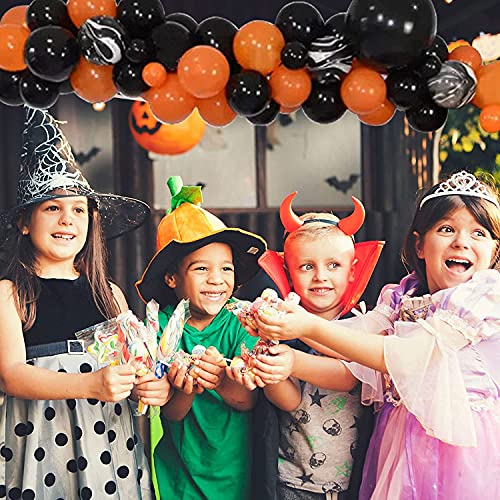 Halloween Balloon Garland Arch Kit, Black Orange Balloon Arch Garland Kit with Foil Cat Pumpkin Balloon and Marble Balloons for Halloween Birthday Anniversary Engagement Graduation Party Decorations