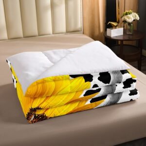 Feelyou Highland Cow Comforter Set Sunflower Cow Skin Decor Bedding Set for Kids Boys Girls Grey Bull Cattle Comforter Western Funny Animal Quilt Set Room 2Pcs Twin Size