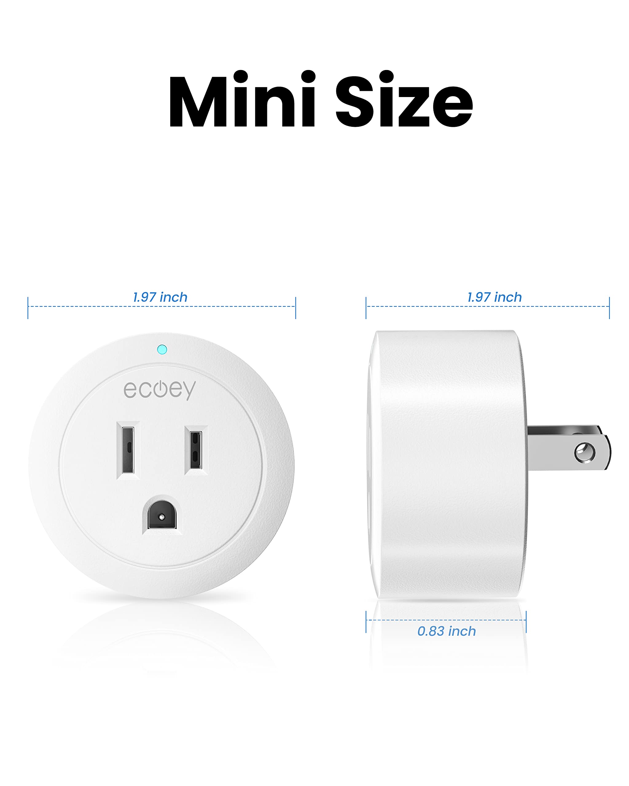 Ecoey Smart Plug - Smart Home Wi-Fi Outlet with Timing and Appointment Function, Smart Plugs with Voice Control, Familywell Pro/Tuya APP, ETL Listed, GW2001, 6 Packs