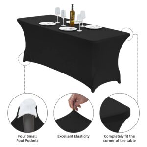 CWK 8FT Stretch Spandex Table Cover for Rectangular Fitted Folding Tables, Wrinkle Resistant, Elastic Stretchable Patio Tablecloth Protector for Party, Banquet, Wedding and Events (Black)