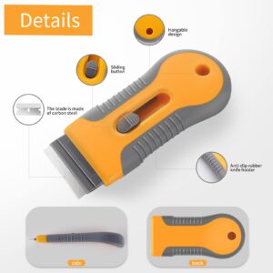 Razor Blade Scraper, 1 Pack Plastic Retractable Glass Scraper with 20 Pcs Extra Razor Blades, Windshield Sticker Remover for Windows Metal Vinyl Car Glue