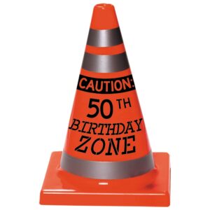 50th birthday safety cone party decoration - 6 1/2" x 4 1/2" - orange - 1 pc