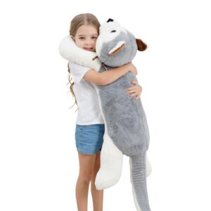 39.3 inch Jumbo Husky Stuffed Animals, Giant Wolf Dog Plush Toys, Cute Soft Big Plushies Large Puppy Pillow, Gift for Kids, Halloween, Christmas, Thanksgiving, Birthdays