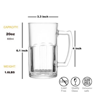 COKTIK 8 Pack Heavy Large Beer Glasses with Handle - 20 Ounce Glass Steins, Classic Beer Mug glasses Set