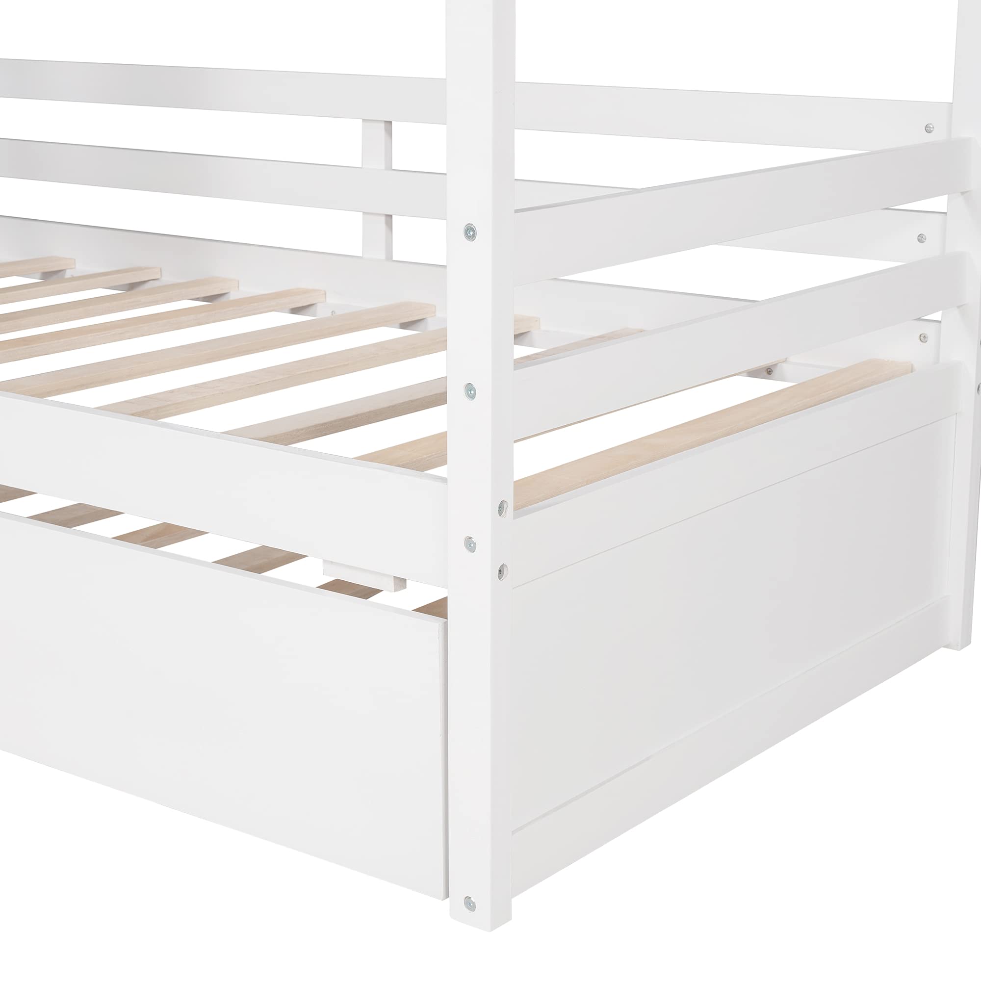 Harper & Bright Designs House Bed for Kids, Twin Daybed with Trundle and Roof, Twin Size Platform Bed Frame with Fence and Window for Kids, Teens, Girls & Boys, Easy Assembly (White)