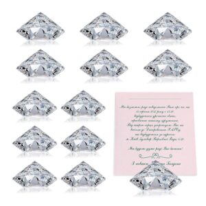 edevolution 12 pack diamond place card holders stands, sturdy acrylic table numbers card holder, crystal harp-clip place name photo card holders for party wedding table decorations