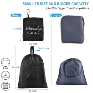 2 Pcs Travel Laundry Bag, JHX Dirty Clothes Bag 【Upgraded】 with Handles and Aluminum Carabiner, Collapsible Laundry Bag for Travel, Camp, Fitness, and Students（Black） 24"L x 21"W